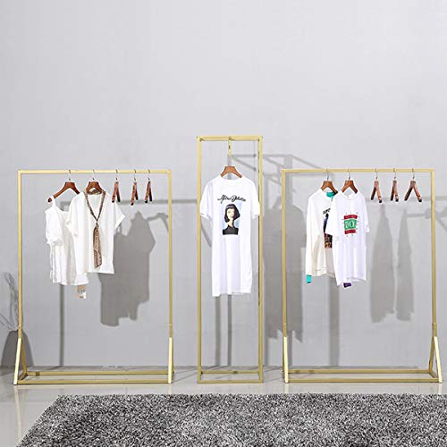 FURVOKIA Clothes Retail Heavy Duty Metal Garment Racks,Clothing Store Hanger Storage Shelves,Floor-Standing Display Rack (Gold Square Tube, 75" H)