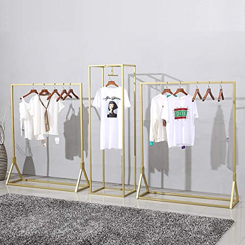 FURVOKIA Clothes Retail Heavy Duty Metal Garment Racks,Clothing Store Hanger Storage Shelves,Floor-Standing Display Rack (Gold Square Tube, 75" H)