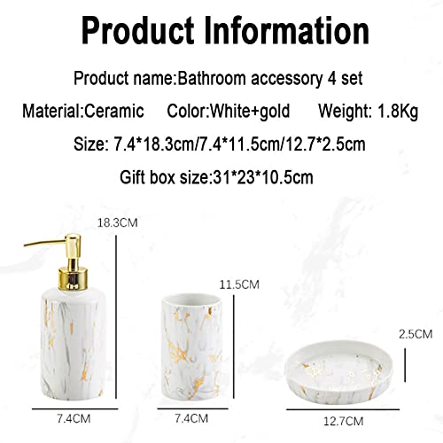 JINYISI Bathroom Accessory Set,Ceramics Bathroom Accessories,4 pcs White Bathroom Sets Accessories,Bathroom wash Cup Toothbrush Cup Set