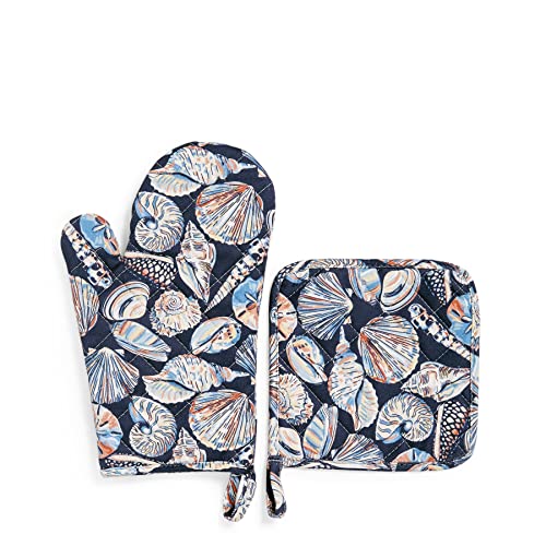 Vera Bradley Women's Cotton Pot Holder & Oven Mitt Set, Morning Shells, One Size