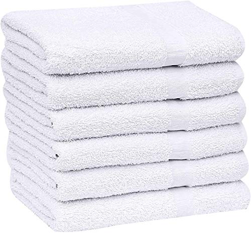 GOLD TEXTILES 12 Pack White Economy Cotton Blend 15x25 Inches Basic Hand Towels- Gym Towels (1 Dozen)