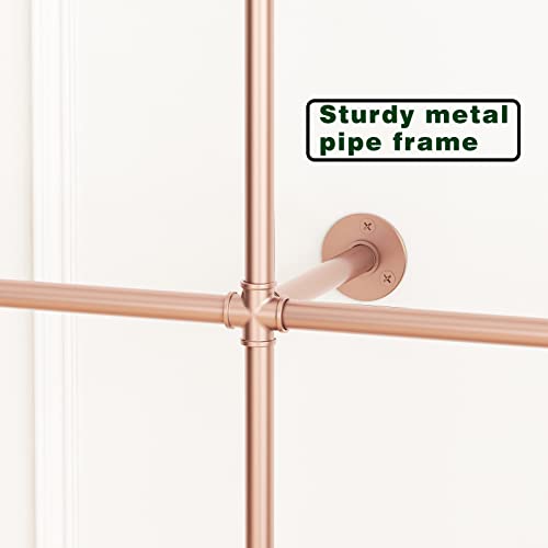 BOSURU Industrial Pipe Clothing Rack Wall Mounted,Clothes Racks with Double Hanging Rods for Closet Storage(Rose Gold)