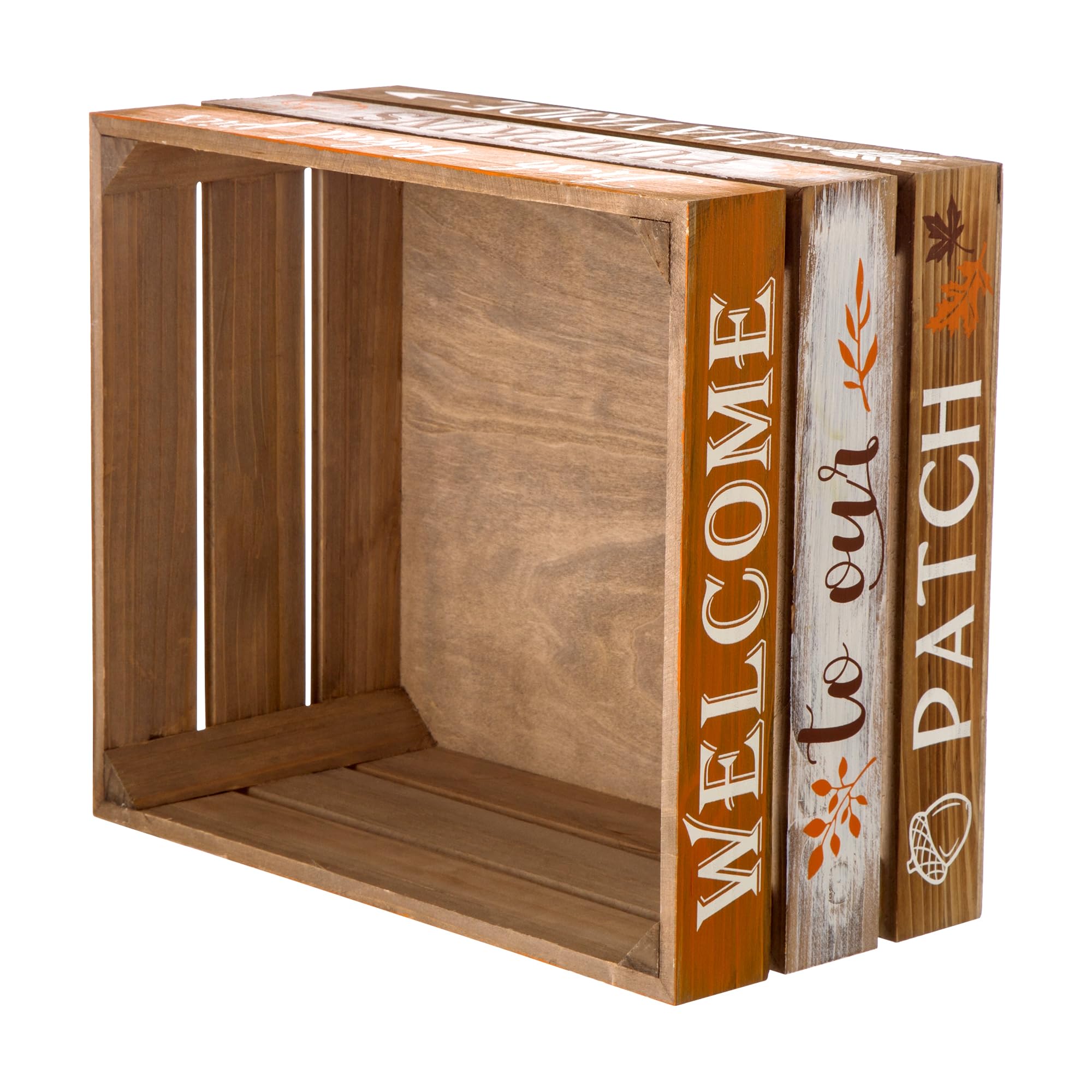 Glitzhome Fall Harvest Wooden Crates, Rustic Nesting Wooden Crates Set of 2, Fall Decorative Storage Gift Wood Crates for Display, Farmhouse Wooden Storage Boxes for Autumn Harvest