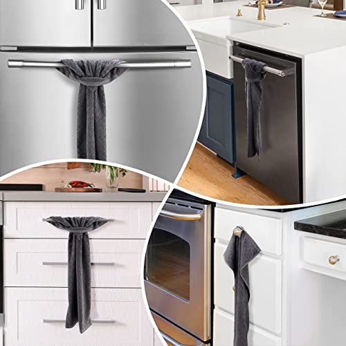 Grey Hand Towels with Hanging Loops - Set of 2 Gray Kitchen Towels, Hanging Kitchen Towels with Hanging Loop, Grey Dish Towels with Loops for Hanging, Oven Towel Loop Without Buttons or Snaps (Long)