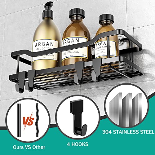OMAIRA Shower Organizer [6 Pack], Shower Caddy No Drilling, Large Capacity Stainless Steel Bathroom Organizer, Shower Shelves for Inside Shower & Kitchen Storage (Black)
