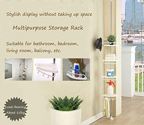 Hershii 4 Tiers Corner Shower Caddy Tension Pole Bathtub Shelf Organizer Adjustable Bathroom Storage Rack Space Saving with Towel Bar - Ivory