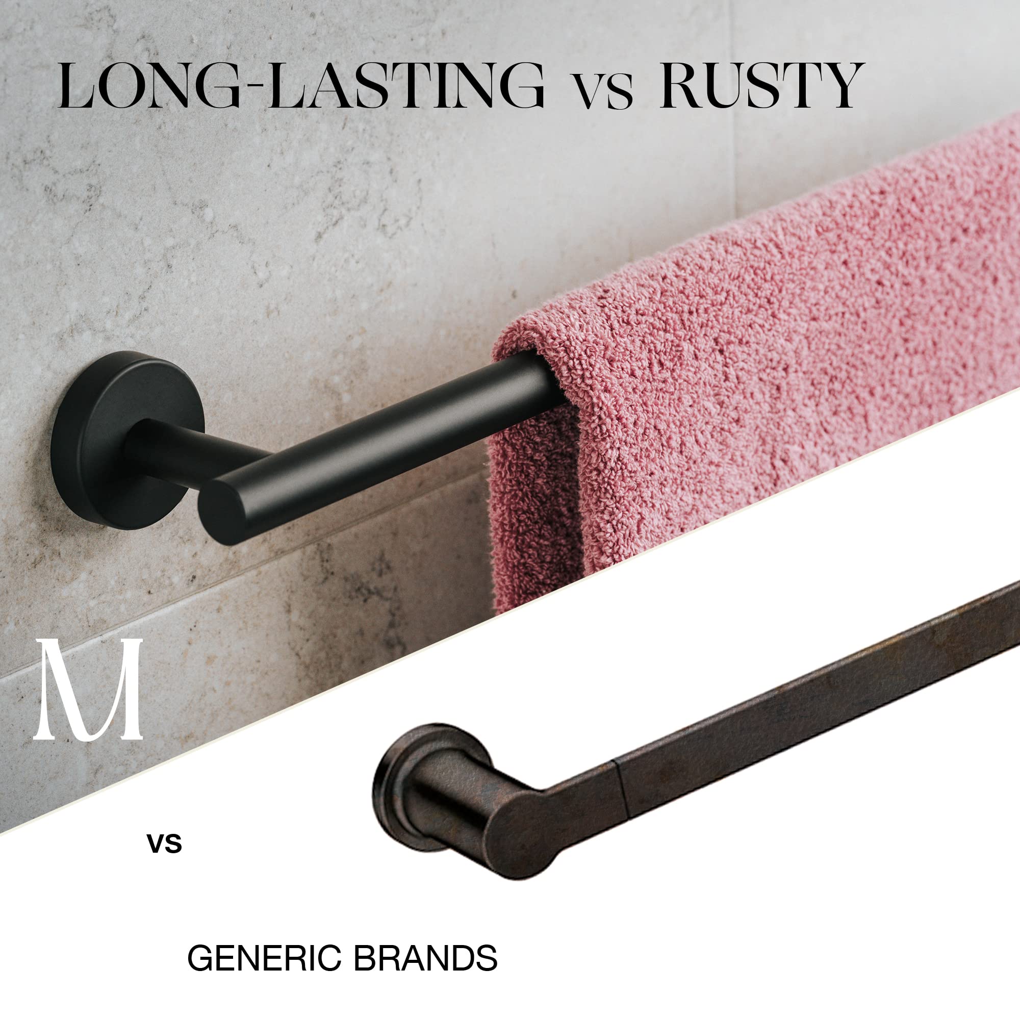 Marmolux Acc - Matte Black Towel Bar - 24 inch Bathroom Towel Holder - Heavy Duty Stainless Steel SUS 304 Bar - Wall Mounted Towel Rack Storage Set - Ideal for Bathroom & Kitchen. - Hand Towel Holder