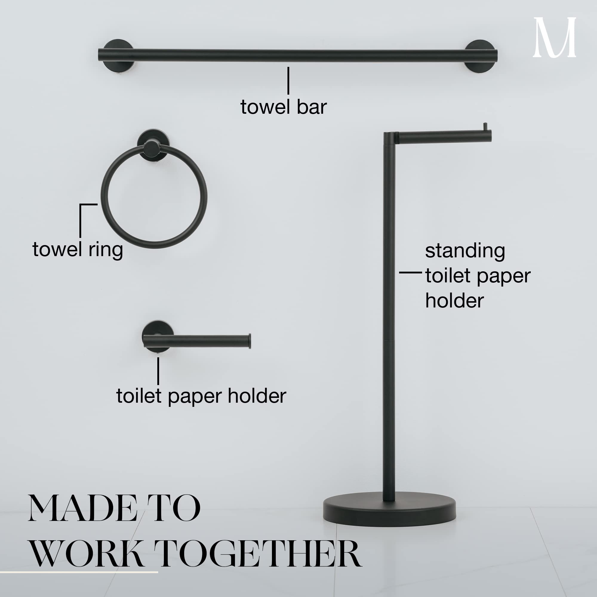 Marmolux Acc - Matte Black Towel Bar - 24 inch Bathroom Towel Holder - Heavy Duty Stainless Steel SUS 304 Bar - Wall Mounted Towel Rack Storage Set - Ideal for Bathroom & Kitchen. - Hand Towel Holder