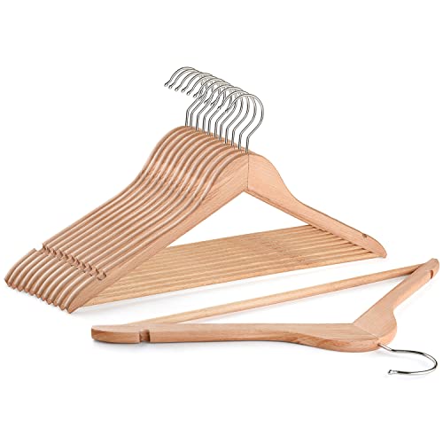 Bevoll Home Solid Wood Hanger with 12 Pack Set, Natural Finishing, Exclusive Wooden Suit and Clothes Hanger, Durable and Strong 360 Degree Metal Hook, Designed for A Modern Home.