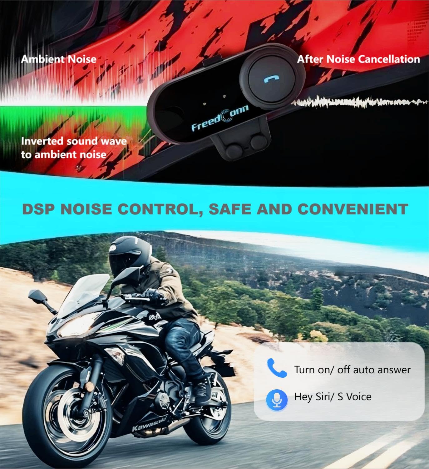 FreedConn Motorcycle Communication System Bluetooth 5.0 T-COMVB Music Sharing Helmet Bluetooth Headset for Motorbike Skiing 2~3 Riders Pairing/ 800M Intercom 1 Pack Changeable Hard & Soft Mic