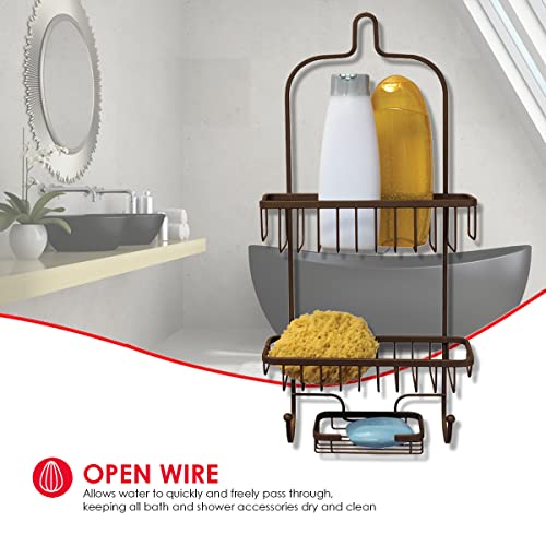 Home Basics Bronze Heavyweight 2-Tier Shower Caddy | Over the Shower head with Rubber Collar | Maximize Storage | 2 Shelves | 2 Hooks
