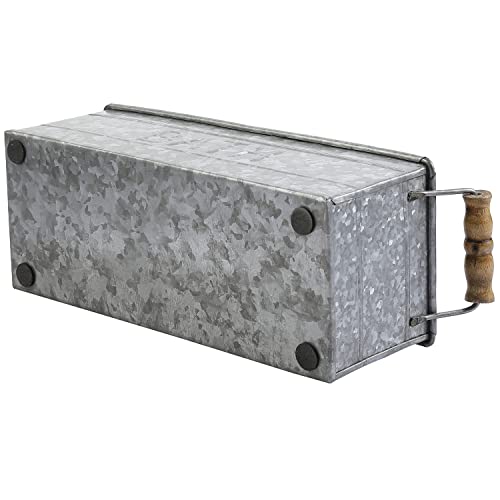 MyGift Galvanized Metal Rectangular Storage Basket with Wooden Handles, Bathroom Toiletries Holder, Organizer Bin with Embossed Bath Label - Handcrafted in India