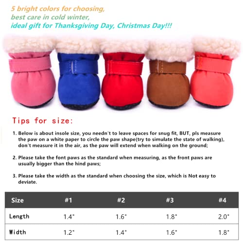 Hdwk&Hped Warm Small Dog Snow Boots Waterproof Suede Puppy Cat Booties Anti-Skid Pet Winter Shoes Red #2
