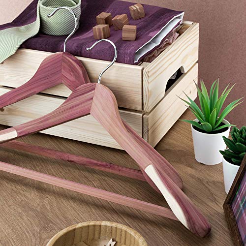 HANGERWORLD 5 Cedar Wood 17.7inch Suit Hangers with Broad Shoulders and Non-Slip Ridged Trouser Bar