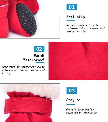 Hdwk&Hped Warm Small Dog Snow Boots Waterproof Suede Puppy Cat Booties Anti-Skid Pet Winter Shoes Red #2