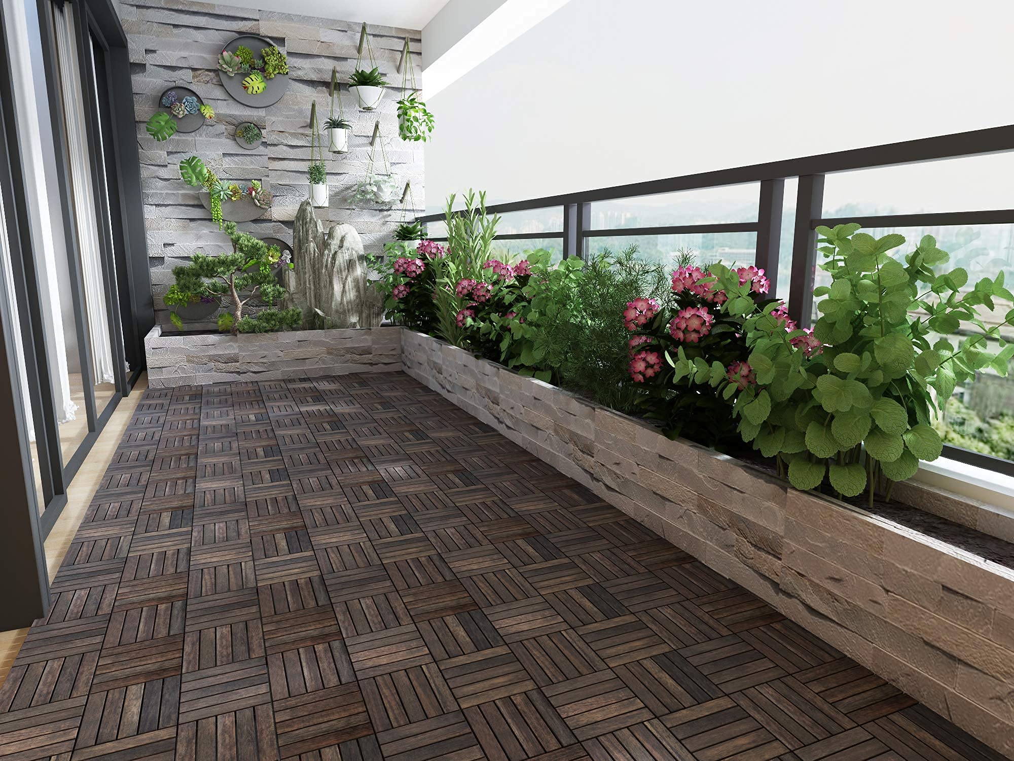 Interbuild Acacia Hardwood Interlocking Patio Deck Tiles, 12" × 12" (Pack of 10), Easy to Install Floor Tile for Both Indoor & Outdoor Use - Espresso