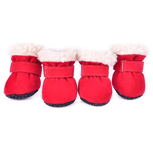 Hdwk&Hped Warm Small Dog Snow Boots Waterproof Suede Puppy Cat Booties Anti-Skid Pet Winter Shoes Red #2