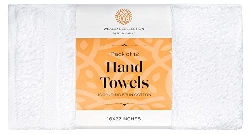 Wealuxe White Hand Towels for Bathroom 12 Pack 16x27 Inch, Cotton Hand Towel Bulk for Gym and Spa, Soft Extra Absorbent Quick Dry Terry Bath Towels