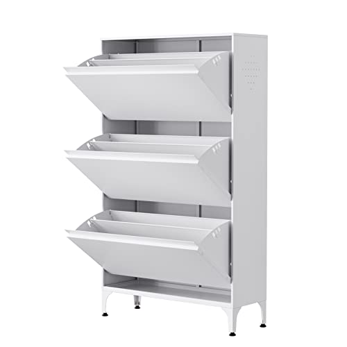 WIILAYOK Shoe Cabinet - Freestanding or Wall Mounted Shoe Storage Organizer with 3 Flip Drawers and Adjustable Shelves - Ideal for Entryway, Hallway, Closet - White