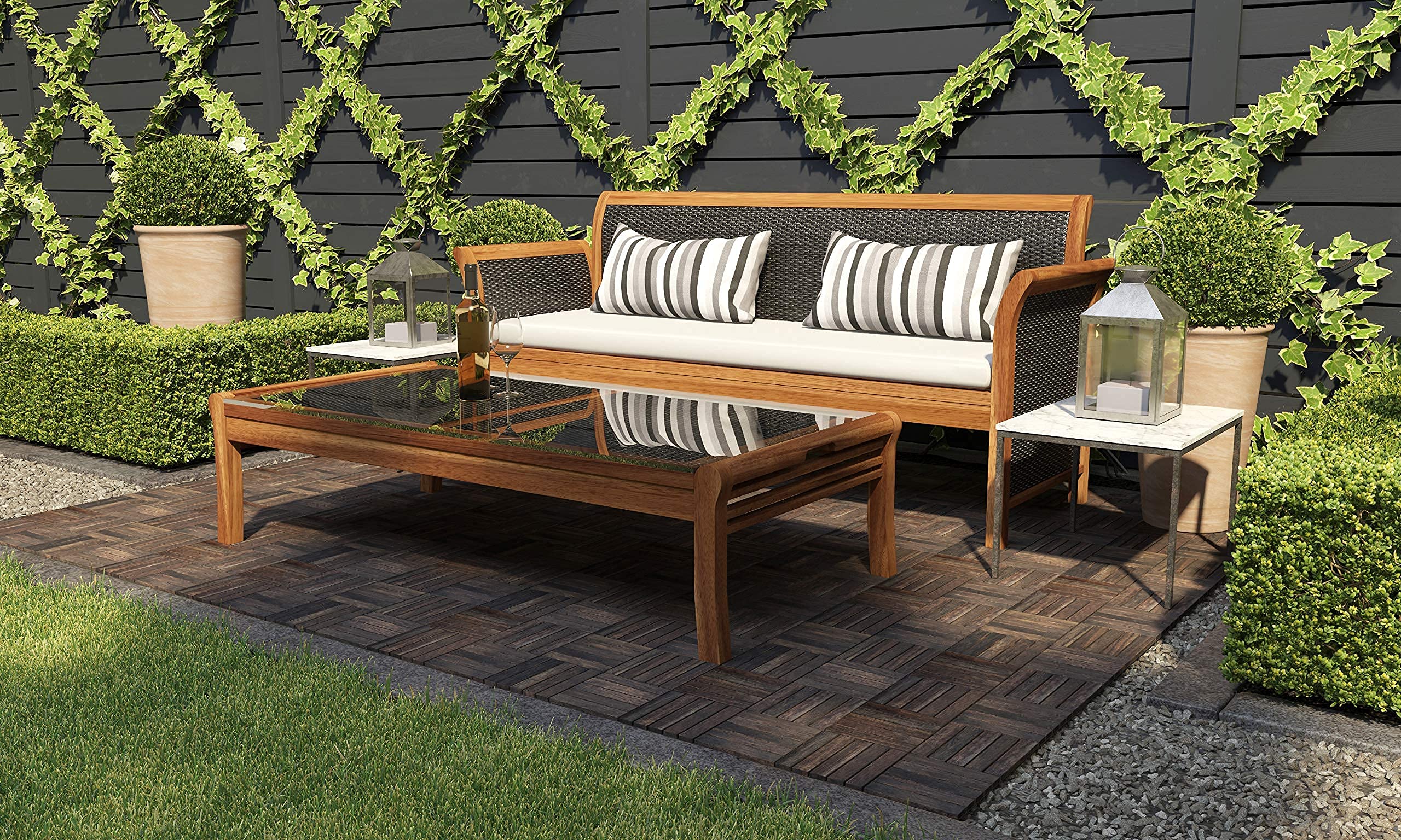 Interbuild Acacia Hardwood Interlocking Patio Deck Tiles, 12" × 12" (Pack of 10), Easy to Install Floor Tile for Both Indoor & Outdoor Use - Espresso