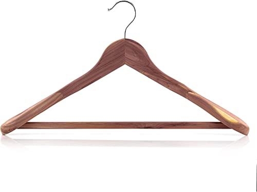 HANGERWORLD 5 Cedar Wood 17.7inch Suit Hangers with Broad Shoulders and Non-Slip Ridged Trouser Bar