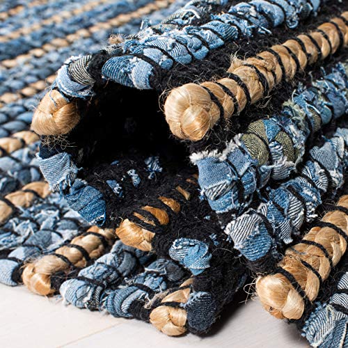 SAFAVIEH Cape Cod Collection Runner Rug - 2'3" x 12', Blue & Natural, Handmade Flat Weave Braided Jute & Cotton, Ideal for High Traffic Areas in Living Room, Bedroom (CAP363A)