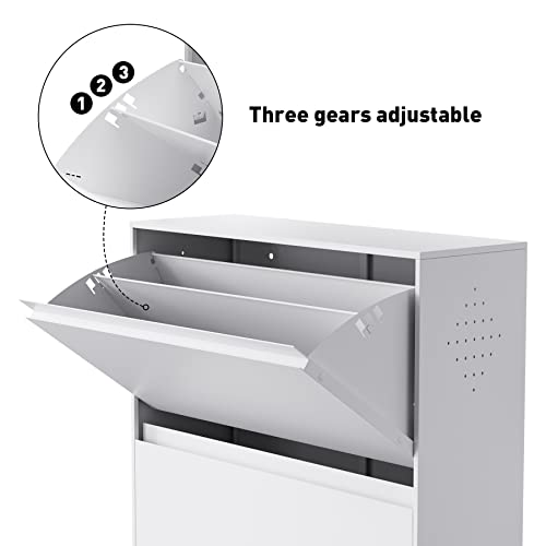 WIILAYOK Shoe Cabinet - Freestanding or Wall Mounted Shoe Storage Organizer with 3 Flip Drawers and Adjustable Shelves - Ideal for Entryway, Hallway, Closet - White
