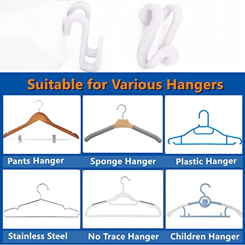YuGtcen 70 Pcs Hanger Connector Hooks, Hangers Space Saving Mini Cascading Hanger Hooks for Velvet Huggable Hangers, Wooden Hangers, Heavy Duty Space Saving Hanger Organizer for Closet (White)