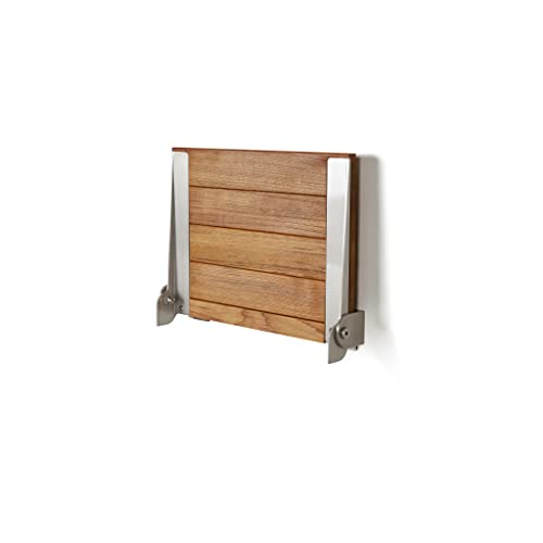 Seachrome Slimline Natural Teak Wood Wall Mount Folding Shower Seat Bench with Silver Frame