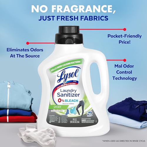 Lysol Sport Laundry Sanitizer Additive, Sanitizing Liquid for Gym Clothes and Activewear, Eliminates Odor Causing Bacteria, 90oz