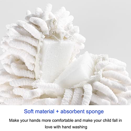 kitgaga Hand Towels for Bathroom Decorative Set,2-Pack Chenille Hanging Hand Towel Ball Microfiber Plush Absorbent Soft Small Bath Towel with Loop for Kitchen Washstand or Powder Room(Grey and White)