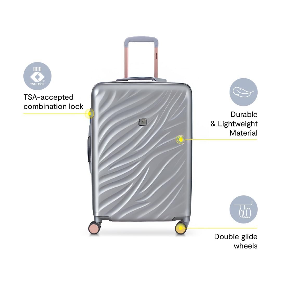 Delsey Paris Alexis Hardside 3-Piece Set, Expandable Luggage with 4 Spinner Wheels, Lightweight Suitcase, 21" Carry-On, 25" Checked Medium, 29" Checked Large, Silver/Rose Gold
