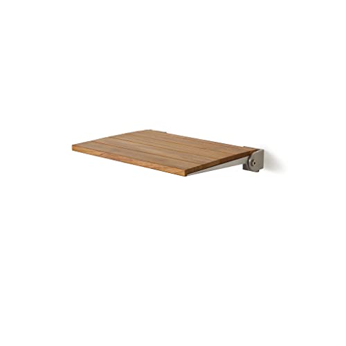 Seachrome Slimline Natural Teak Wood Wall Mount Folding Shower Seat Bench with Silver Frame