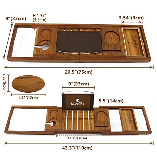 Utoplike Teak Wood Bath Mat, 31.8 x 20 inch Large Wooden Shower Mat for Bathroom and Bathtub Caddy Tray Bath Tray for Tub Set