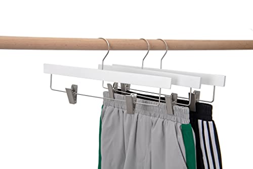 20 Luxury Ultra Thin Space Saving Wooden Clothes Hanger with Squared Pant Bar Best for Shirts, Blouses, Pant, Dress, Hangers White (White - Skirt, 20)