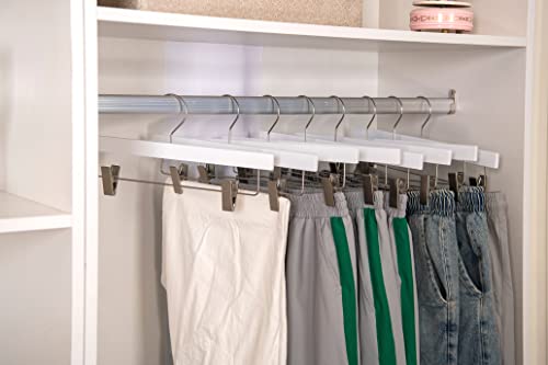 20 Luxury Ultra Thin Space Saving Wooden Clothes Hanger with Squared Pant Bar Best for Shirts, Blouses, Pant, Dress, Hangers White (White - Skirt, 20)