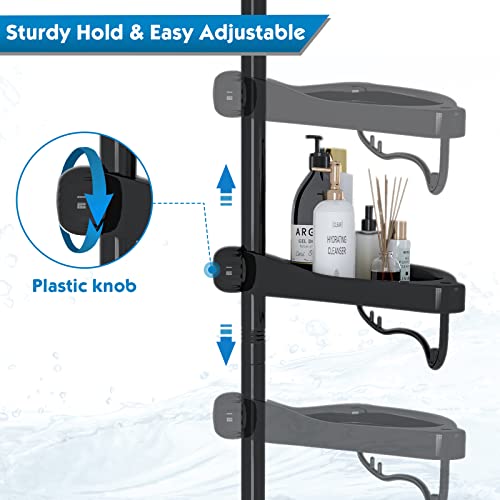 Shower Caddy Corner, 56 to 125 Inch Adjustable Tension Pole Corner Shower Caddy with 4 ABS Baskets,Rustproof Stainless Pole, Drill Free Shower Rack, Large Shower Storage Shelf for Inside Shower