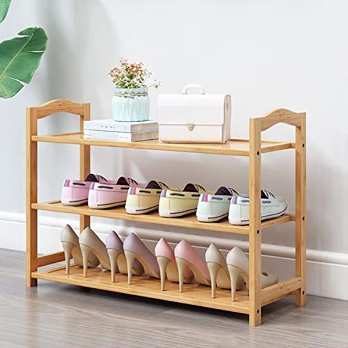 JAPIIM 3-Tier Free Standing Shoe Racks, Practical Storage Shelves, Storage Racks, Free Standing Shoe Racks for Bedroom Hallway Closets (Bamboo Panels)