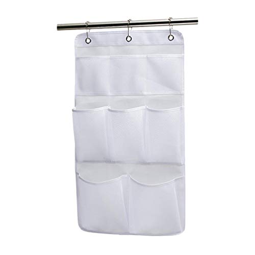 TOPBATHY Large Mesh Shower Caddy Quick Dry Hanging Bath Organizer with 4 Pockets,Hang on Shower Curtain Rod/Liner Hooks/Door for Bathroom Accessories,Space Saving