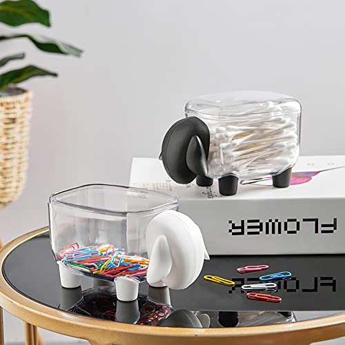 KNMNIU Qtip Holder Dispenser, Cotton Swab Organizer Container with Cover, Cute Cotton Ball Holder Bathroom Waterproof Floss Jars with Lids, Vanity Storage Organizer,Black