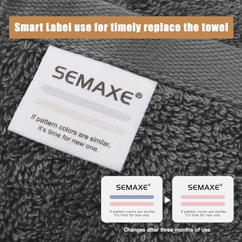 SEMAXE Bath Towel Set for Bathroom, 100% Cotton Bathroom Towels with Hanging Loops and Nano-Bio Lifecycle Labels, 8 Piece Towel Set Include 2 Bath Towels, 2 Hand Towels, 4 Washcloths, Yellow & Grey