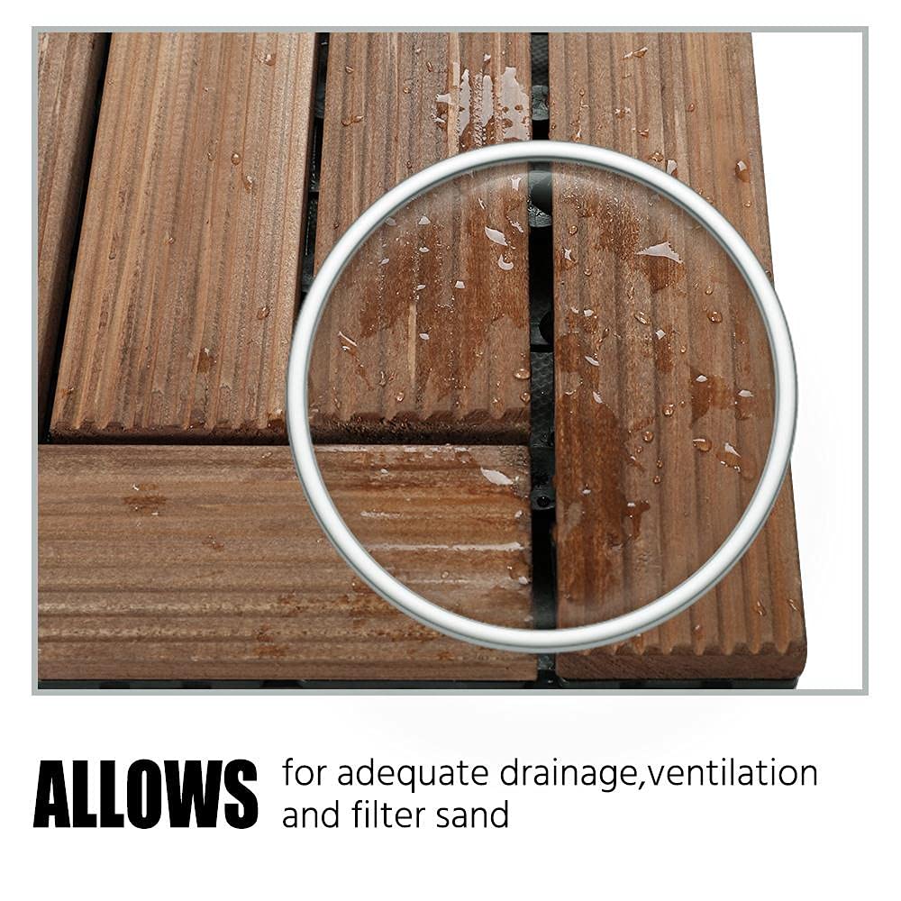 Topeakmart 27PCS Patio Deck Tiles Interlocking Wood Composite Decking Floor Tiles 12 x 12in Brown for Outdoor & Indoor Patio Garden Deck Poolside