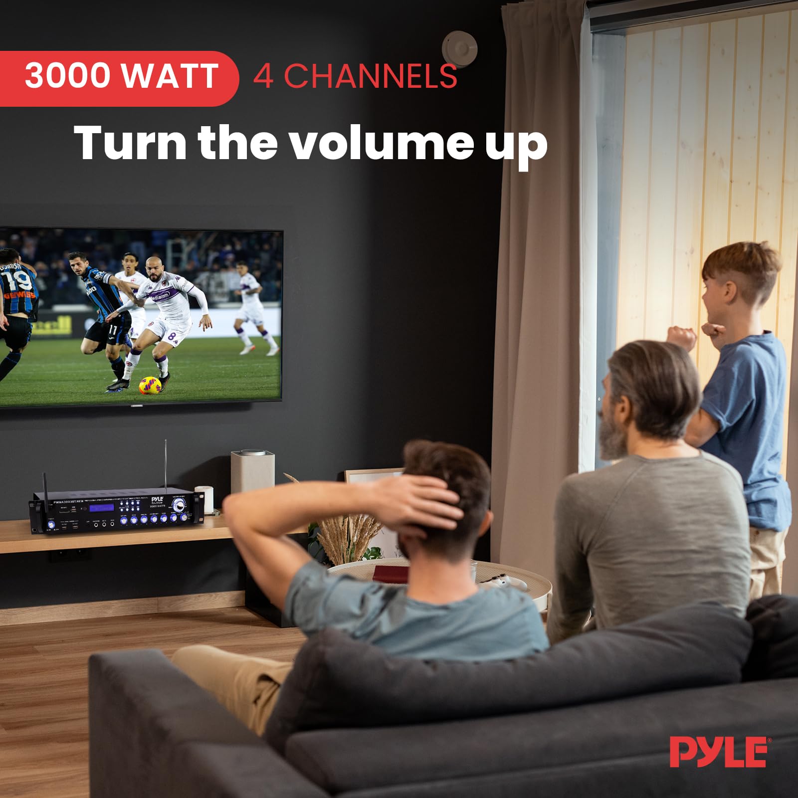 Pyle Bluetooth Home Audio Power Amplifier -4 Ch. 3000W, Stereo Receiver w/Speaker Selector, FM Radio, USB, Headphone, 2 Wireless Mics for Karaoke, Great for Home Entertainment System - PWMA3003BT.NEW