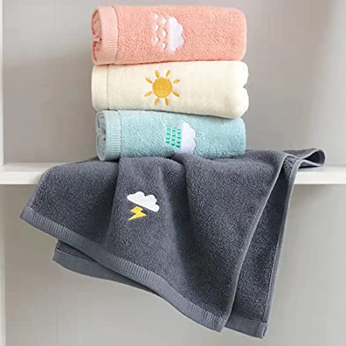 RUIBOLU Hand Towels for Bathroom Set 4 Piece, 100% Cotton Bath Hand Towel, Face Towel Soft Highly Absorbent Towels for Adults and Children for Bathroom Kitchen, 14x29 Inch (Pink White Blue Gray)