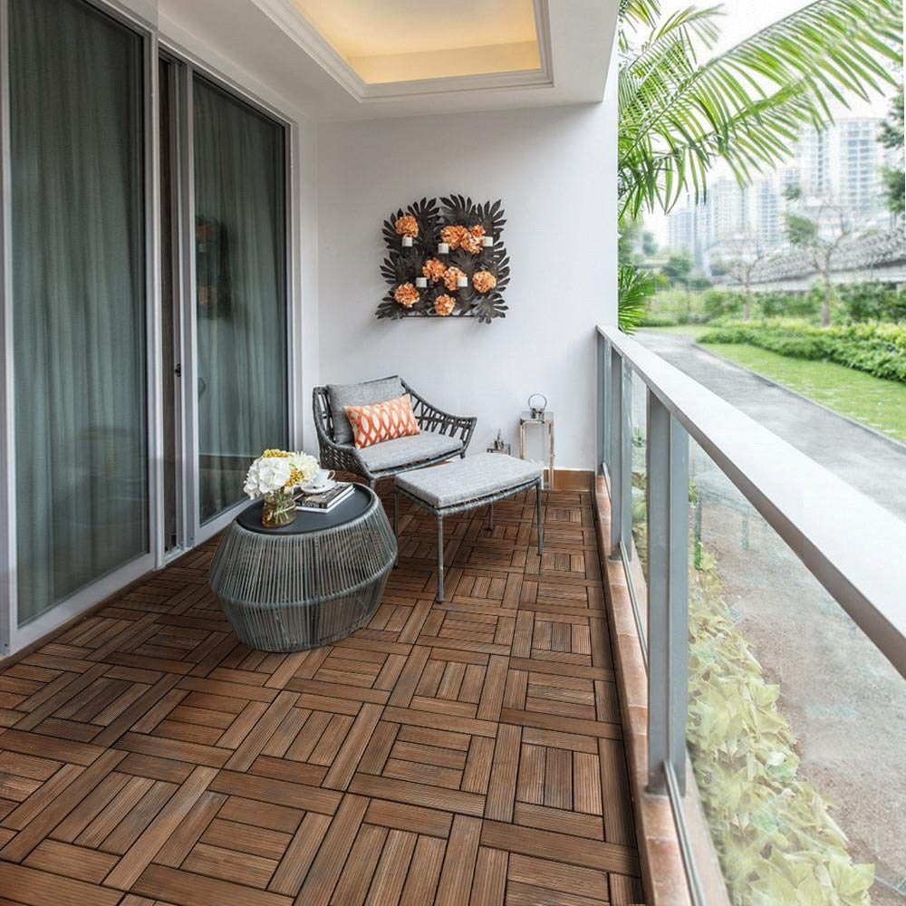 Topeakmart 27PCS Patio Deck Tiles Interlocking Wood Composite Decking Floor Tiles 12 x 12in Brown for Outdoor & Indoor Patio Garden Deck Poolside