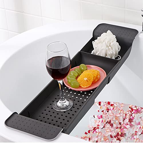 WINGSIGHT Bathtub Tray Expandable Bath Caddy Storage Rack Multifunctional Bathtub Tub Organizer for Deposit Wash Supplies,Book,Wine,Phone,Bathroom,Shower (Gray)