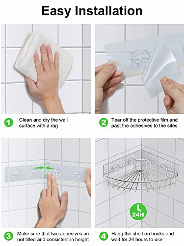 SMARTAKE 2-Pack Corner Shower Caddy, SUS304 Stainless Steel, Wall Mounted Bathroom Shelf with Adhesive, Storage Organizer for Toilet, Dorm and Kitchen (Silver)