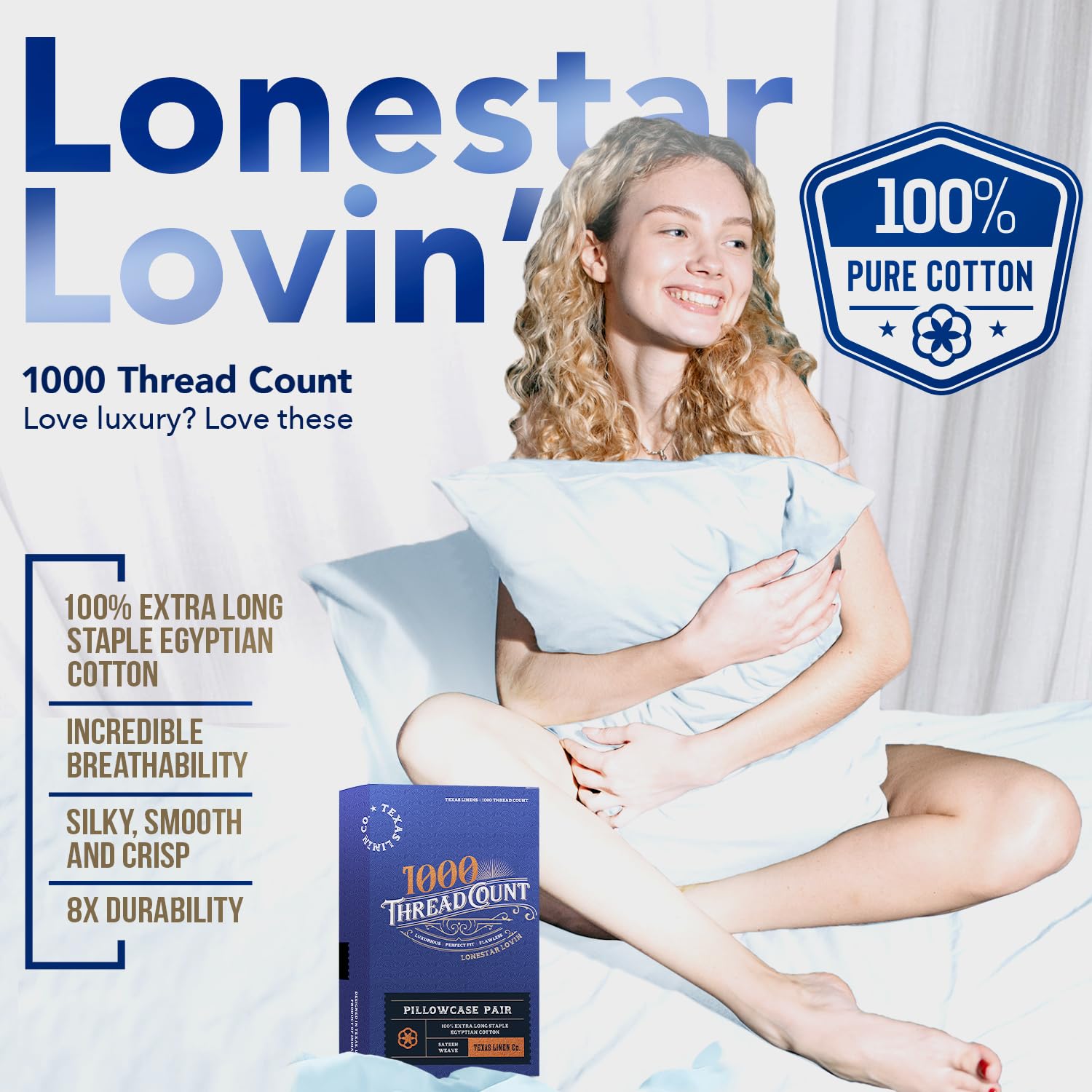 TEXAS LINEN CO. Luxury Egyptian Cotton King White Pillow Cases Set of 2-1000 Thread Count Pillowcases for Sleeping, Silky Soft, Cooling Pillow Cover, Extra Long Staple Hotel Quality Pillow Cases