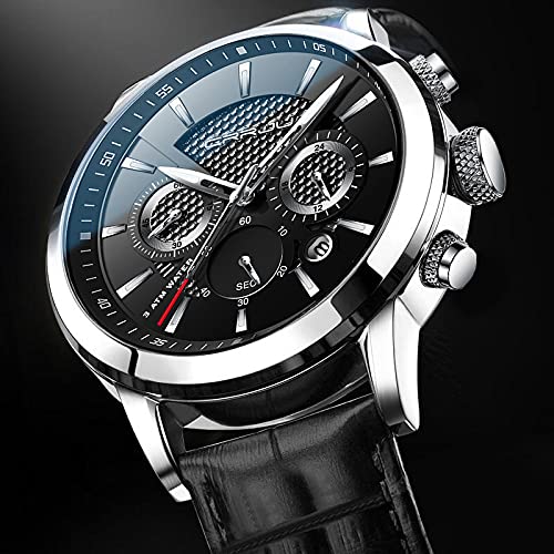 CRRJU Fashion 3-Sub Chronograph Auto Date Sport Quartz Leather Wrist Watches for Men