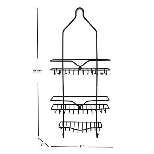Home Basics Classic 2 Shelf Shower Caddy with Bottom Hooks and Center Soap Dish Tray, Bronze